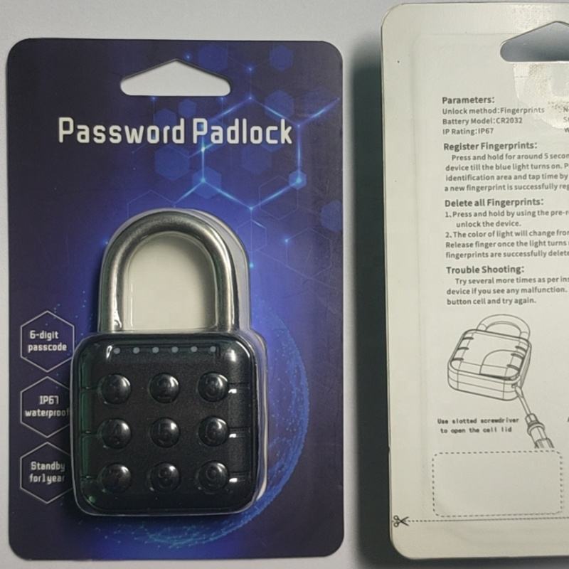 Zinc alloy IP67 waterproof smart 6 digit code padlock CR2032 button ...